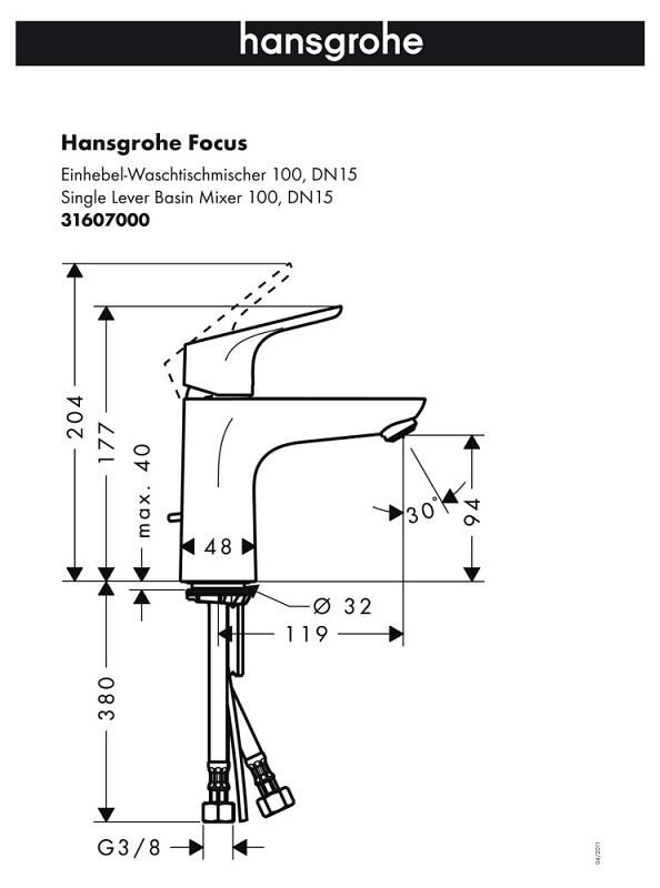 Hansgrohe Focus Waschtischmischer 100 m. Ablaufgarnitur 31607000 - MEGABAD