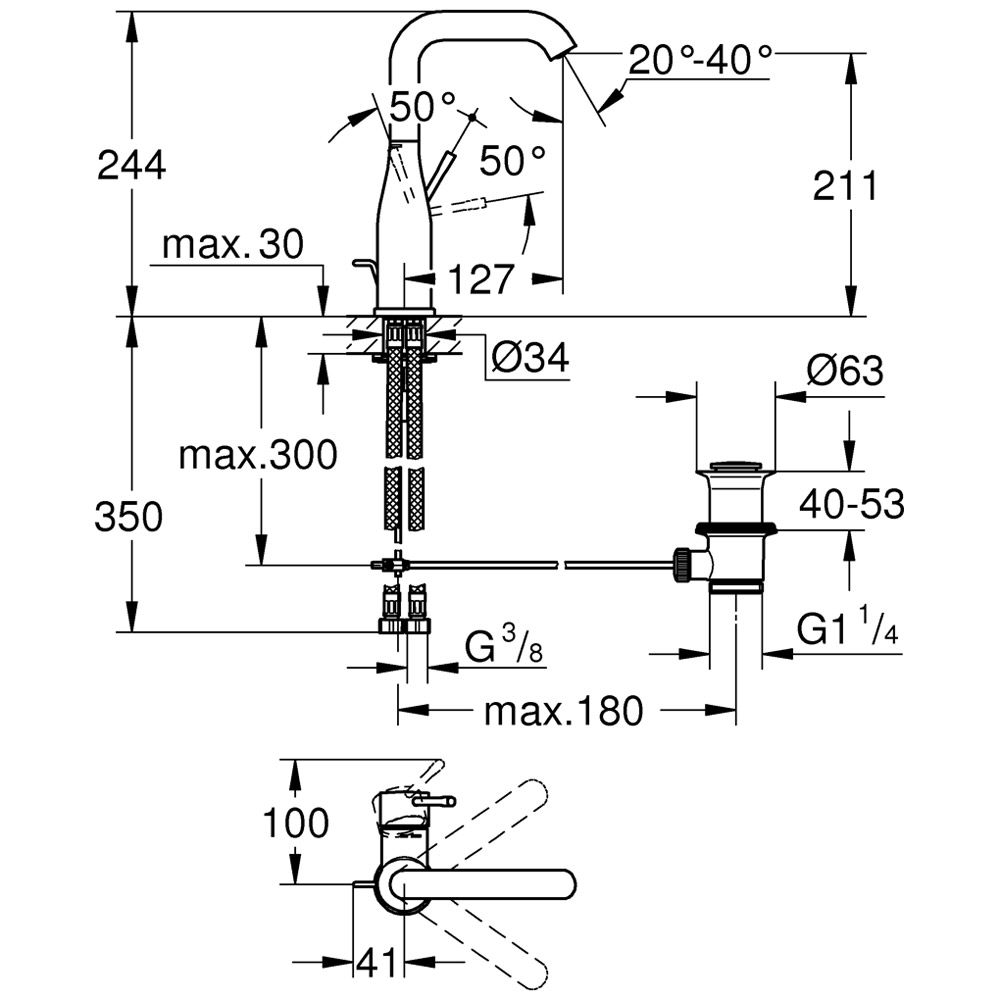 Grohe Essence Neu Einhand Waschtischbatterie L-Size 32628001 - MEGABAD