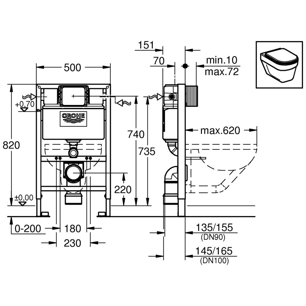Grohe Rapid SL für Wand-WC Bauhöhe 82 cm 38526000 - MEGABAD