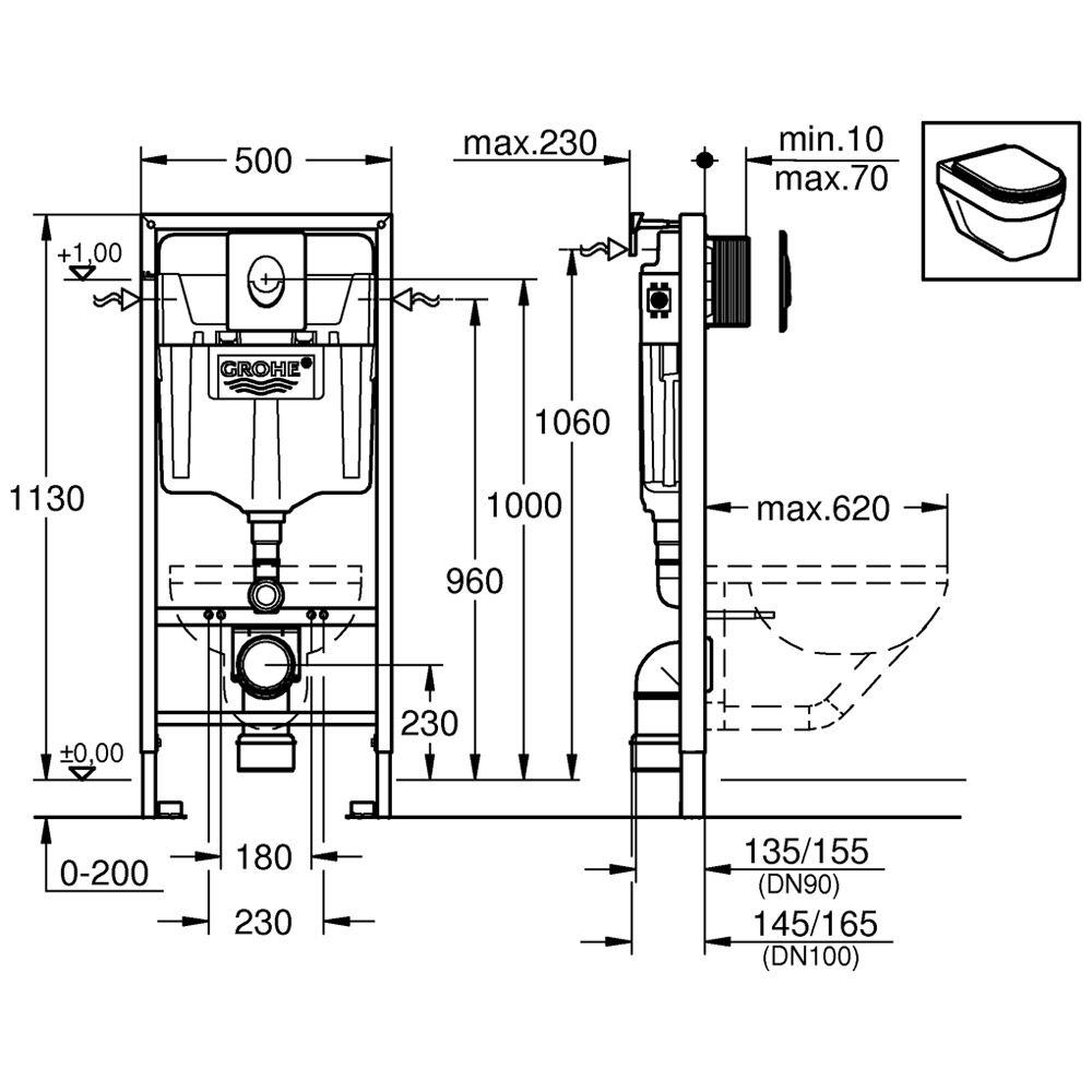 Grohe Rapid SL 3 in 1-Set für WC für Vorwandmontage - MEGABAD