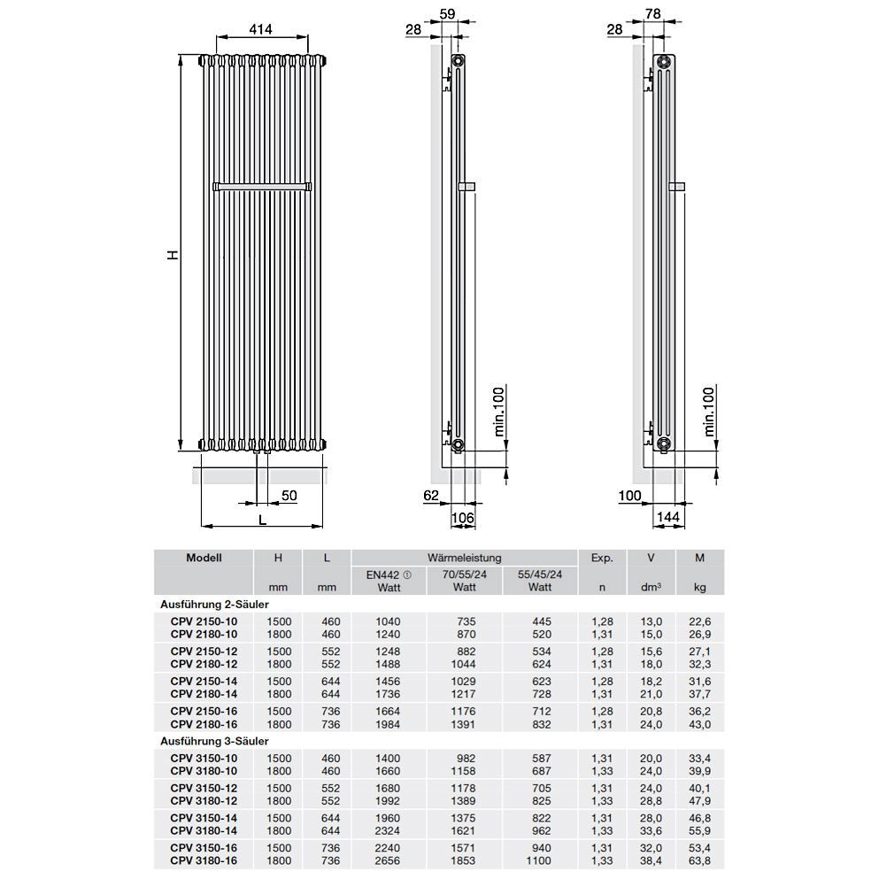 Zehnder Charleston Bar CPV 2180-10 Badheizkörper 48,5 x 179,2 cm ...