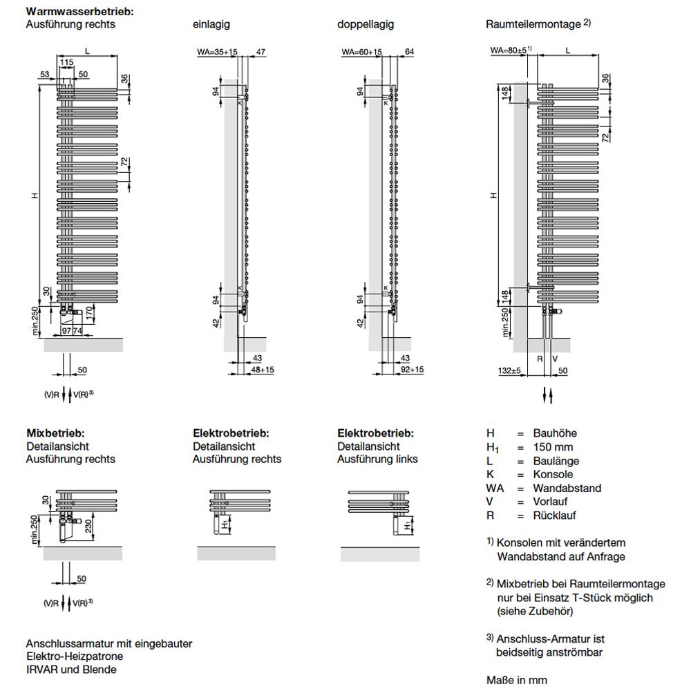 Zehnder Yucca Asym YA-130-060 Badheizkörper 57,8 x 130,4 cm ...
